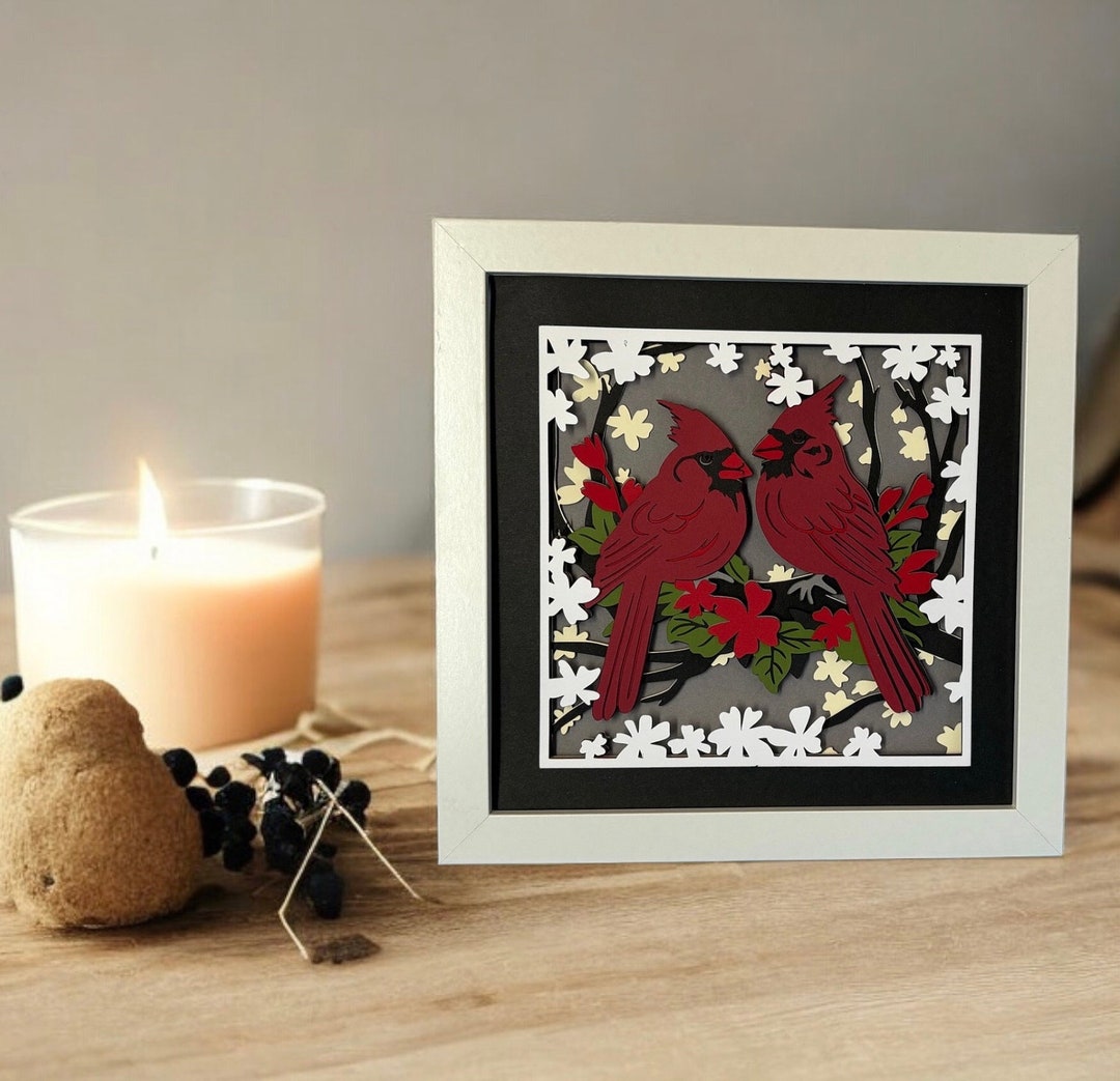 Cardinals 3D Layered Cardstock Shadowbox. Handmade, Unique Home Decor ...