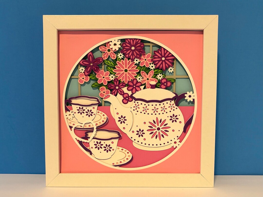 Tea Party 3D Layered Cardstock Shadowbox. Handmade, Unique Home Decor ...