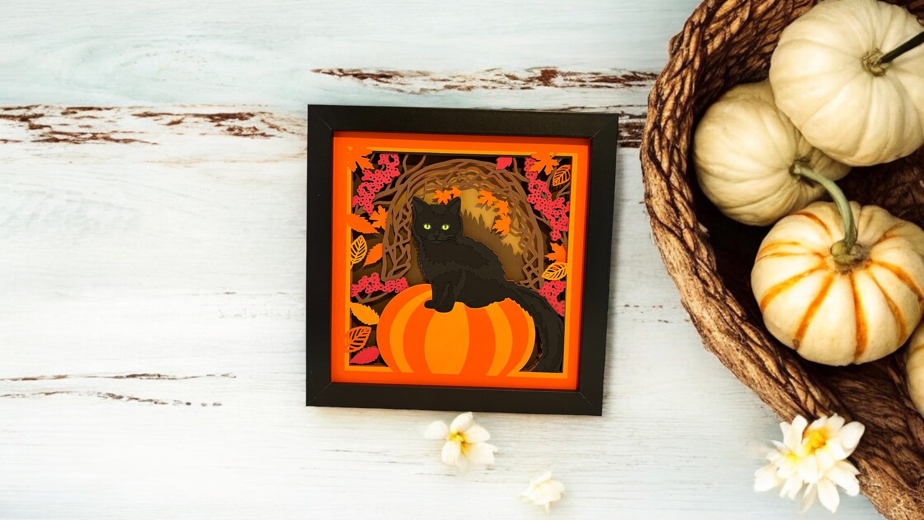 Halloween Black Cat Shadowbox: 3D Layered Paper Art Decor - Etsy