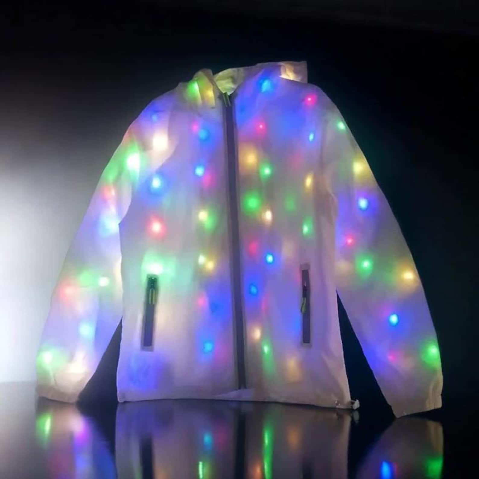 Light up LED Hooded Jacket, Festival Party Rave Coat, Multicolor Glow ...