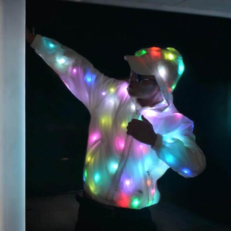 Light up LED Hooded Jacket, Festival Party Rave Coat, Multicolor Glow ...