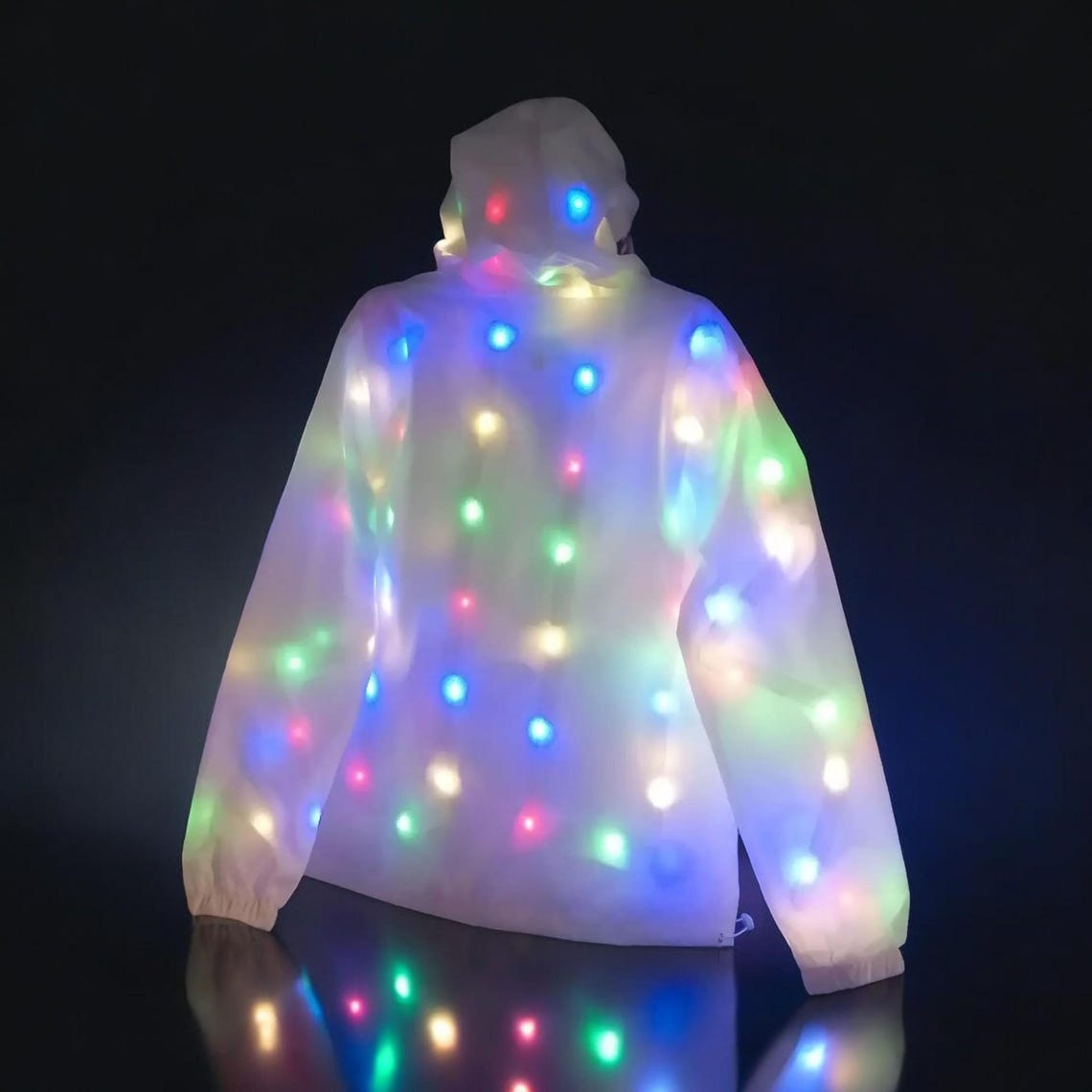 Light up LED Hooded Jacket, Festival Party Rave Coat, Multicolor Glow ...