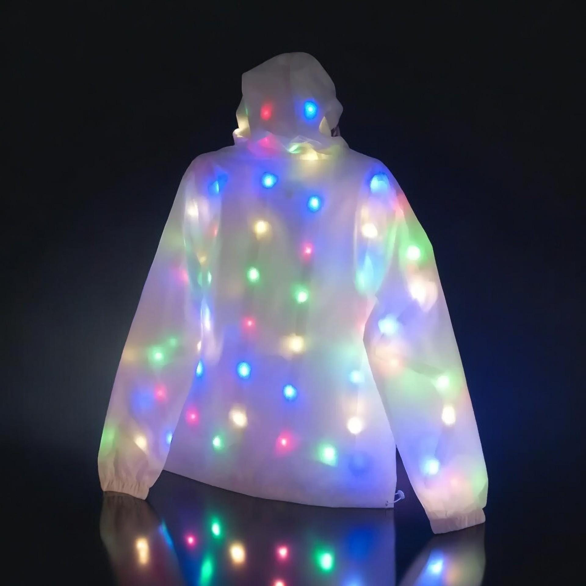 Light up LED Hooded Jacket, Festival Party Rave Coat, Multicolor Glow ...