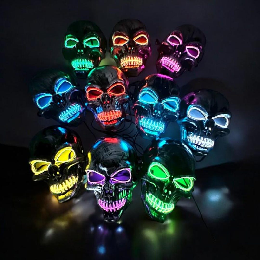 LED Light up Skull Mask Scary Halloween Mask Glowing Skull Mask Costume ...