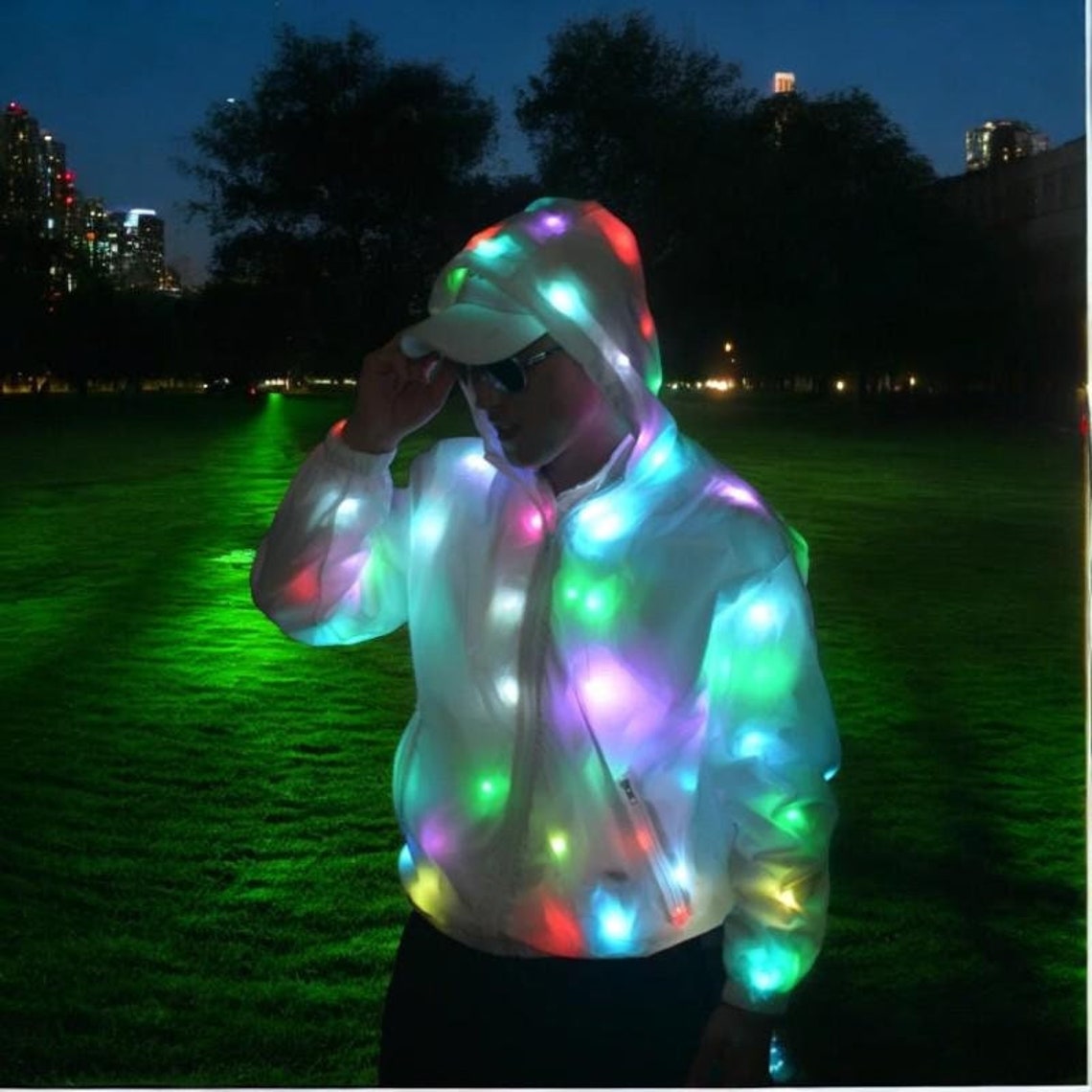 Light up LED Hooded Jacket, Festival Party Rave Coat, Multicolor Glow ...