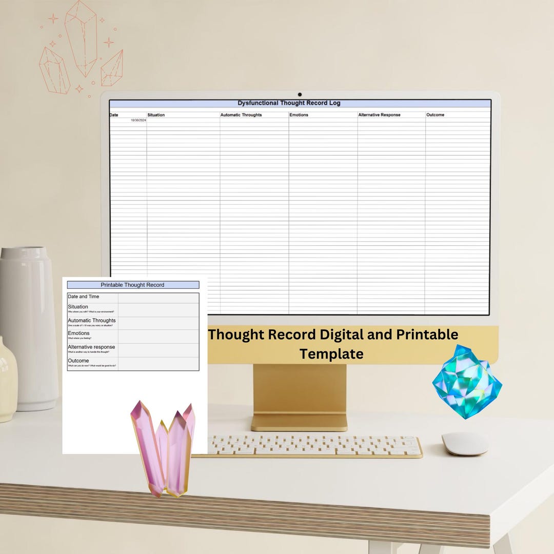 CBT Thought Record Worksheet: Printable Negative Thoughts Tracker ...