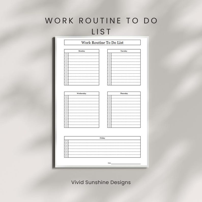 Minimalist Work Week Planner: Monday-friday To-do List (PDF or JPEG ...