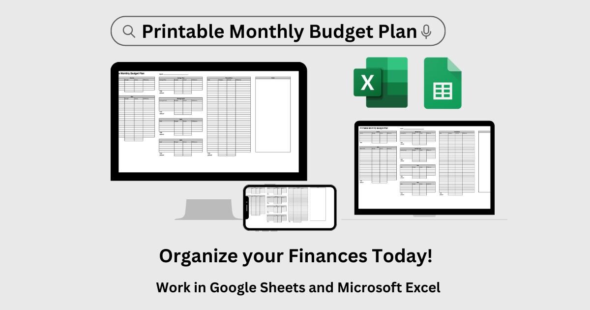 Printable Monthly Budget Plan Monthly Budget Monthly Planner Savings ...