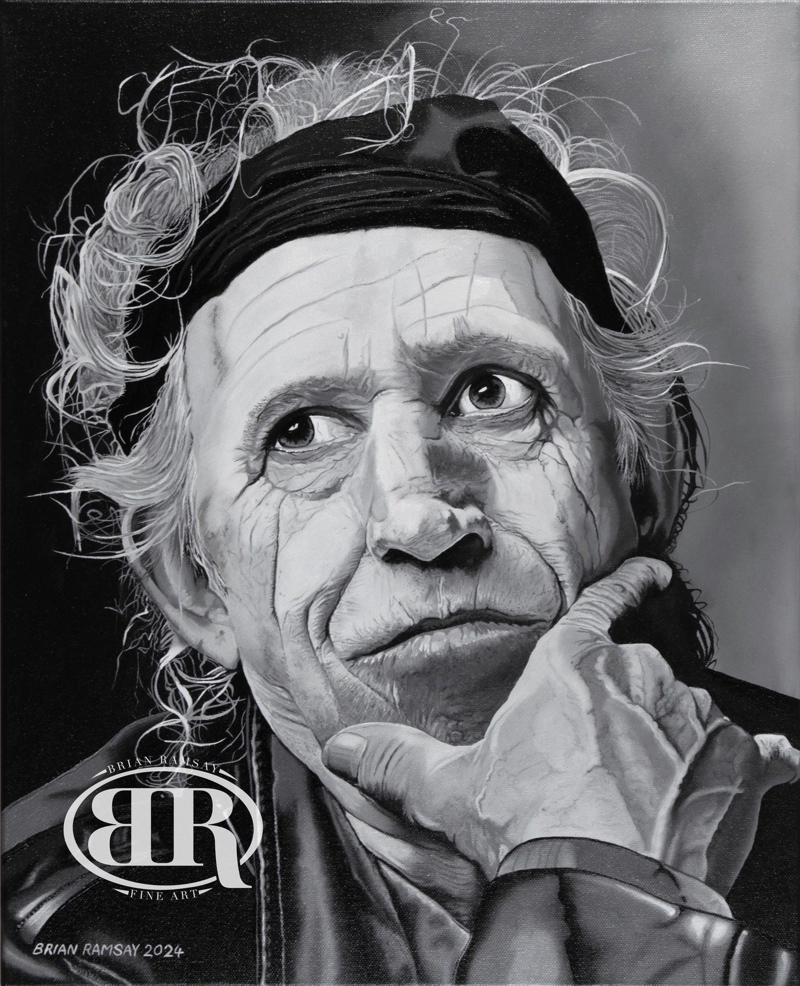 Keef- Original 20"x16" Portrait of Keith Richards, Monochrome, Oil on ...