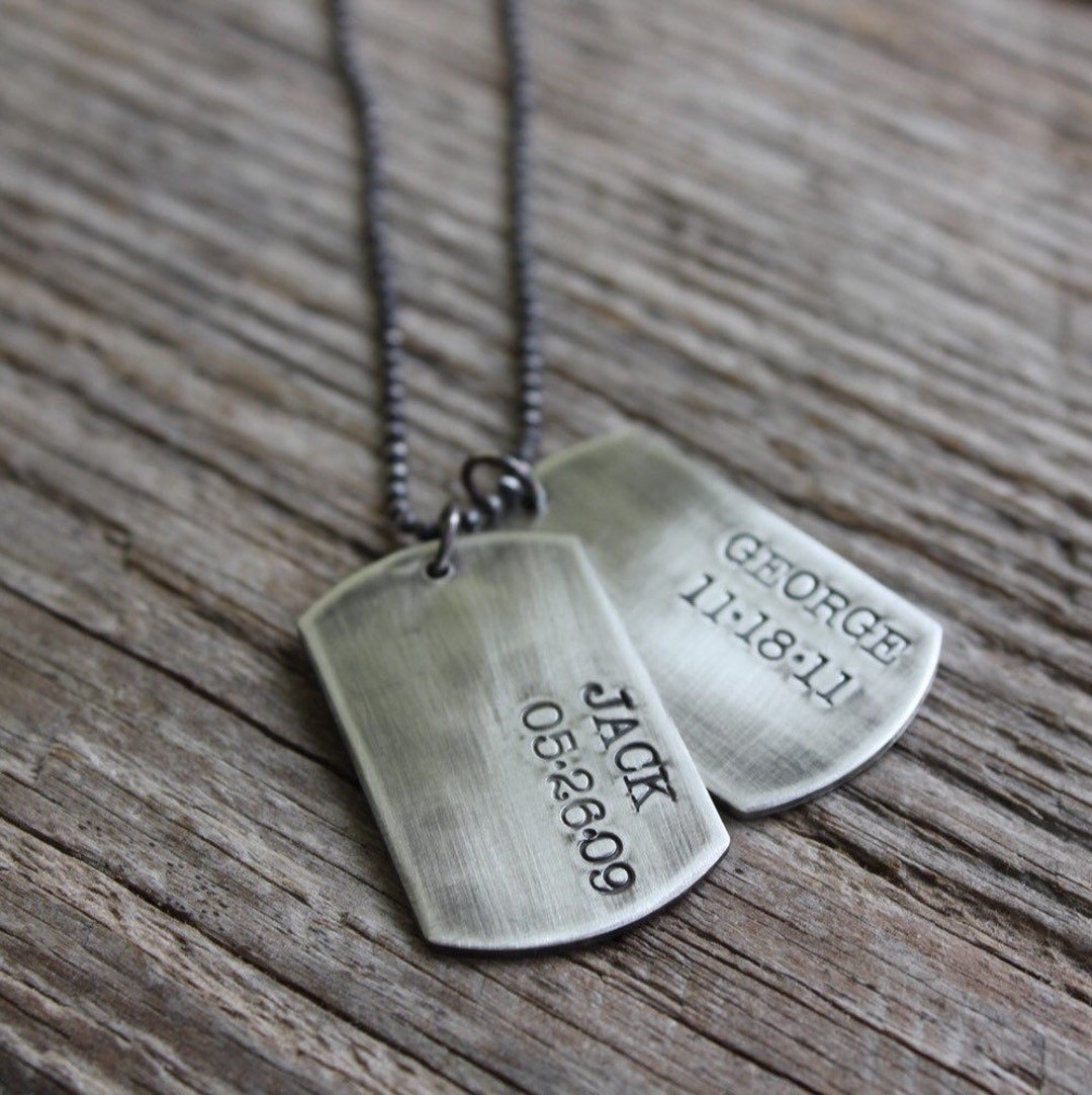 Handmade Sterling Silver Dog Tag Necklace: Personalized Stamped Pendant ...
