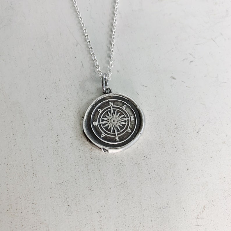 Silver Compass Necklace Vintage Inspired Pendant Fine Silver | Etsy