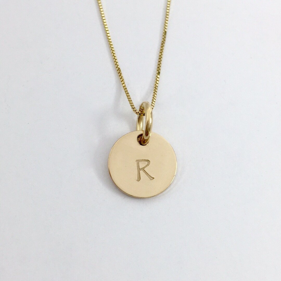 14K Solid Gold Letter Necklace - Hand Stamped - Initial Jewelry ...