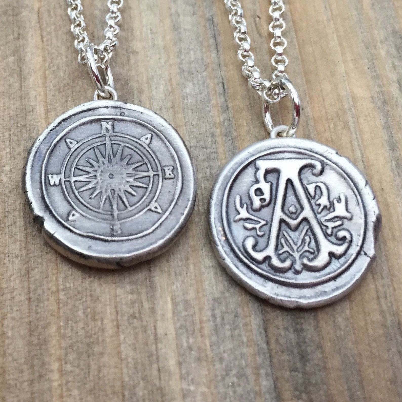 Reversible Charm Letter & Compass Necklace Vintage - Etsy