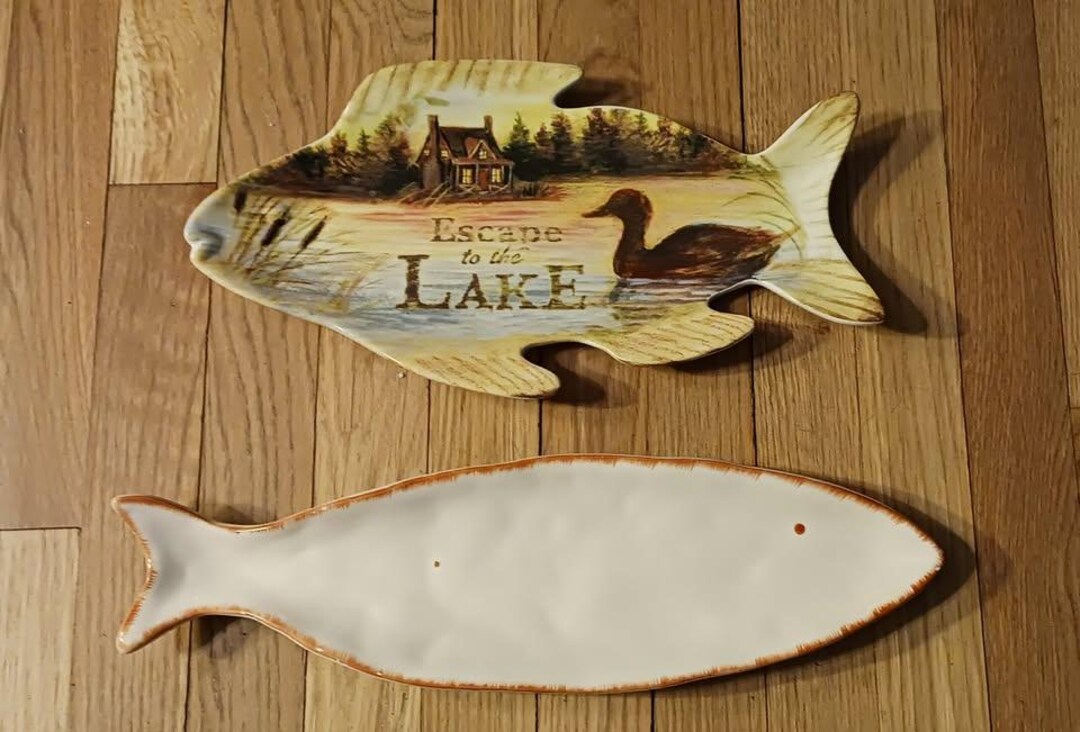 2 Trout Fish Serving Plates - 14 X 7 - "escape to the Lake" - Can Be ...