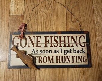 Gone Fishing Wood Fish Sign Wall Decor Wood Fishing - Etsy