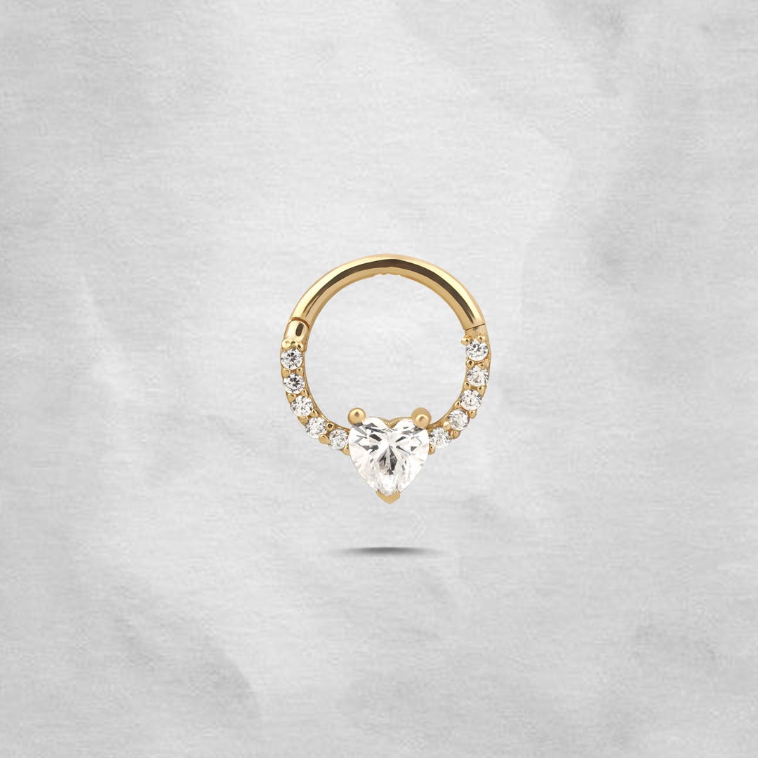 14K Gold Heart Septum Ring, Love Earring, Cartilage Helix, Dainty ...