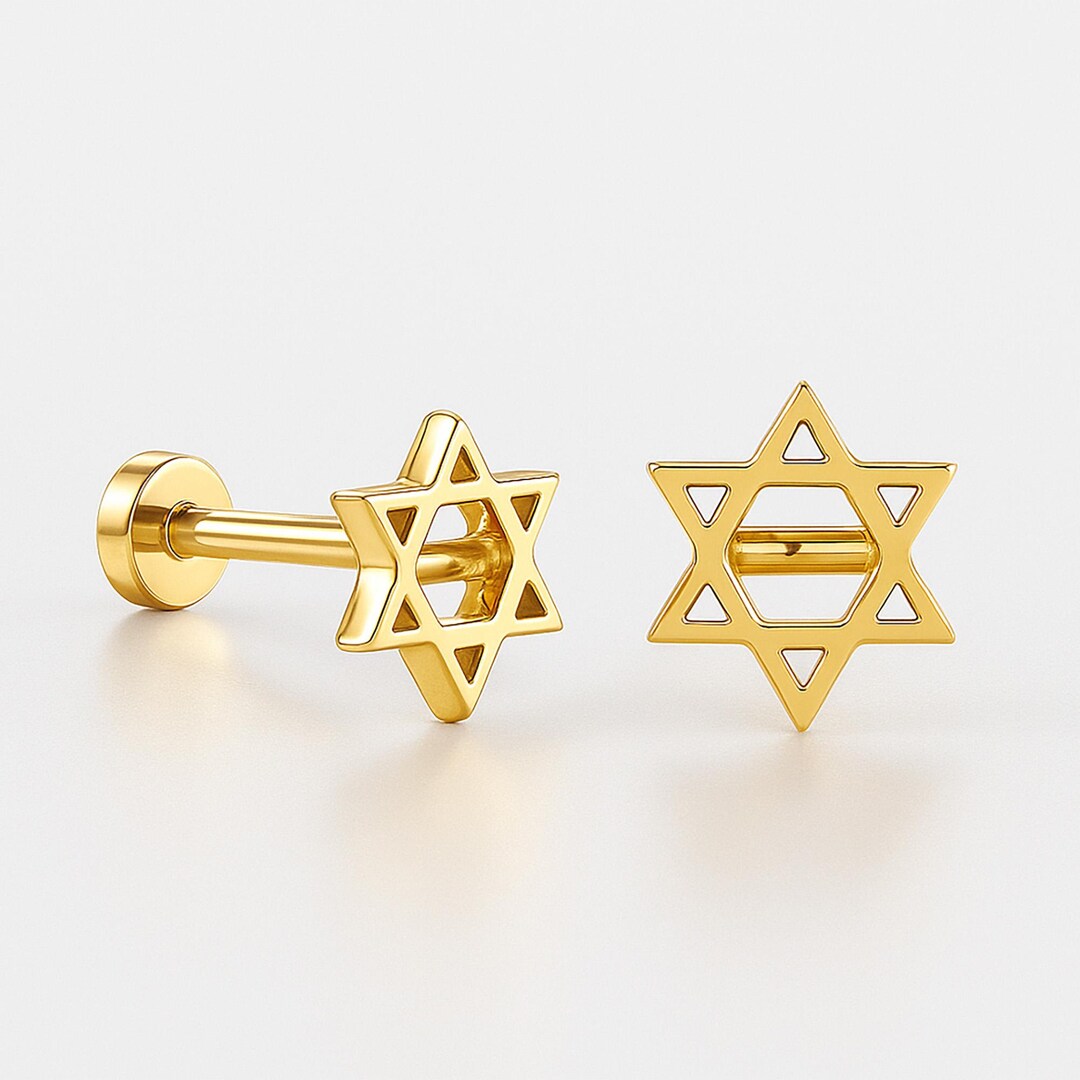 14K Gold Star of David Stud, Jewish Piercing Earring - Etsy