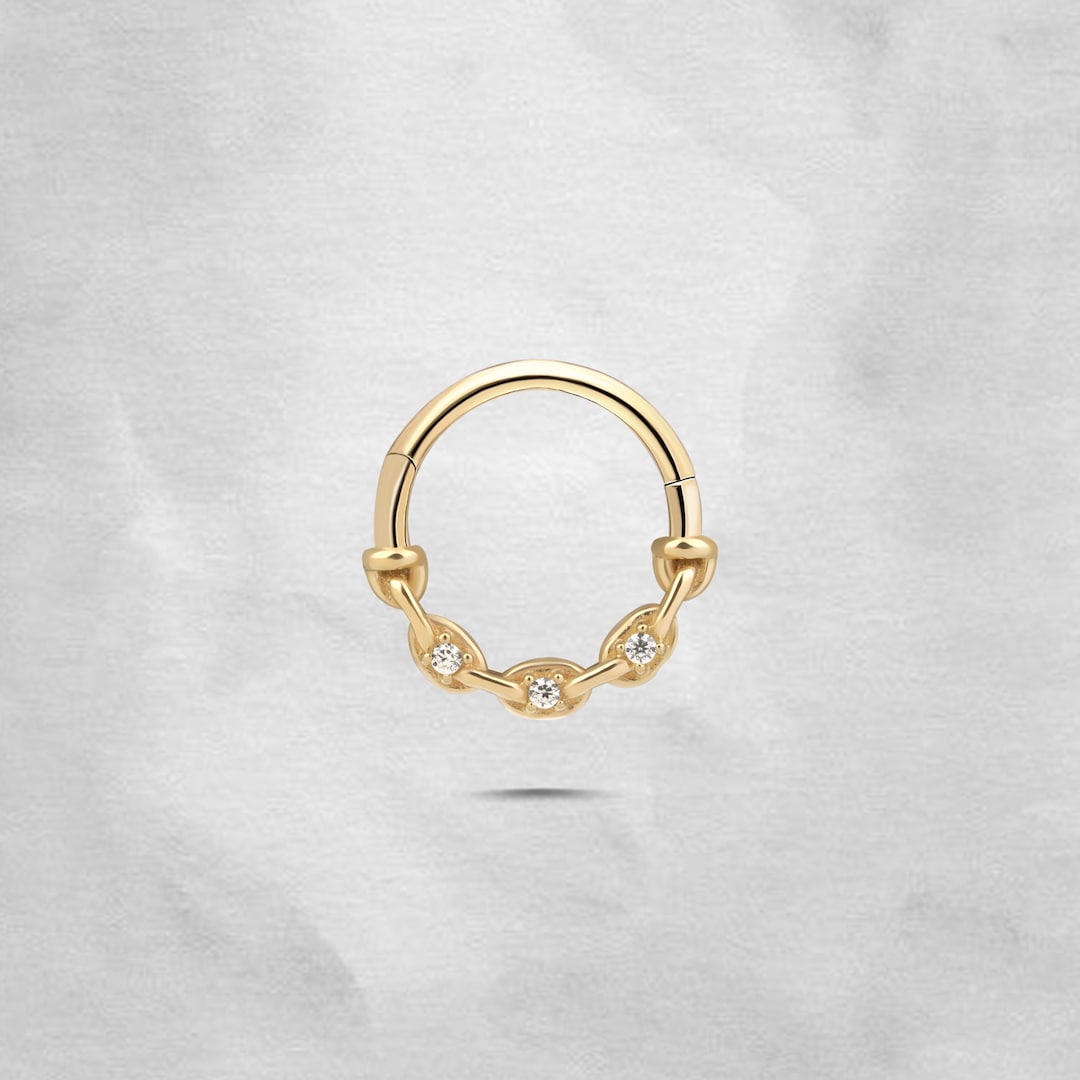 14K Gold Dainty Septum Ring Clicker, Conch Piercing, Helix Piercing ...