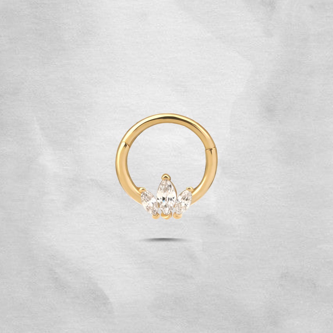 14K Solid Gold Teardrop Earring, Nose Ring, Hinged Clicker, Daith ...