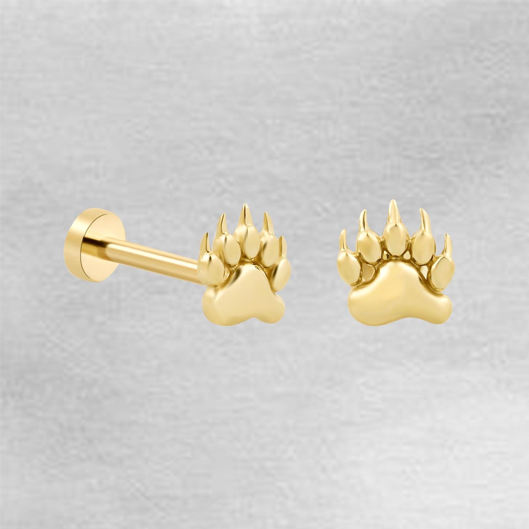 14K Gold Dog Paw Stud Piercing, Tragus Dog Piercing, Gold Dog Stud, Paw ...