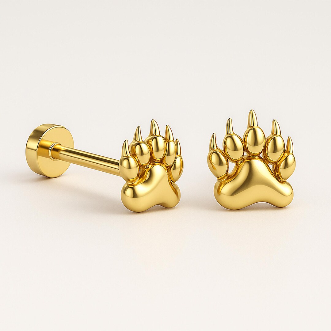 14K Gold Dog Paw Stud, Animal Lover Ear Piercing (18G) - Etsy