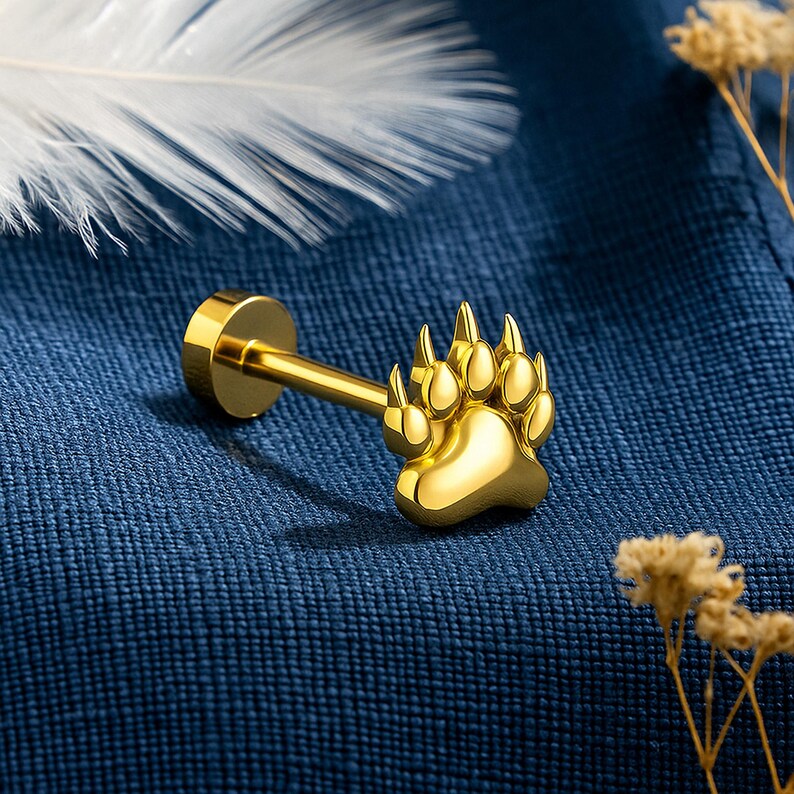14K Gold Dog Paw Stud, Animal Lover Ear Piercing (18G) - Etsy
