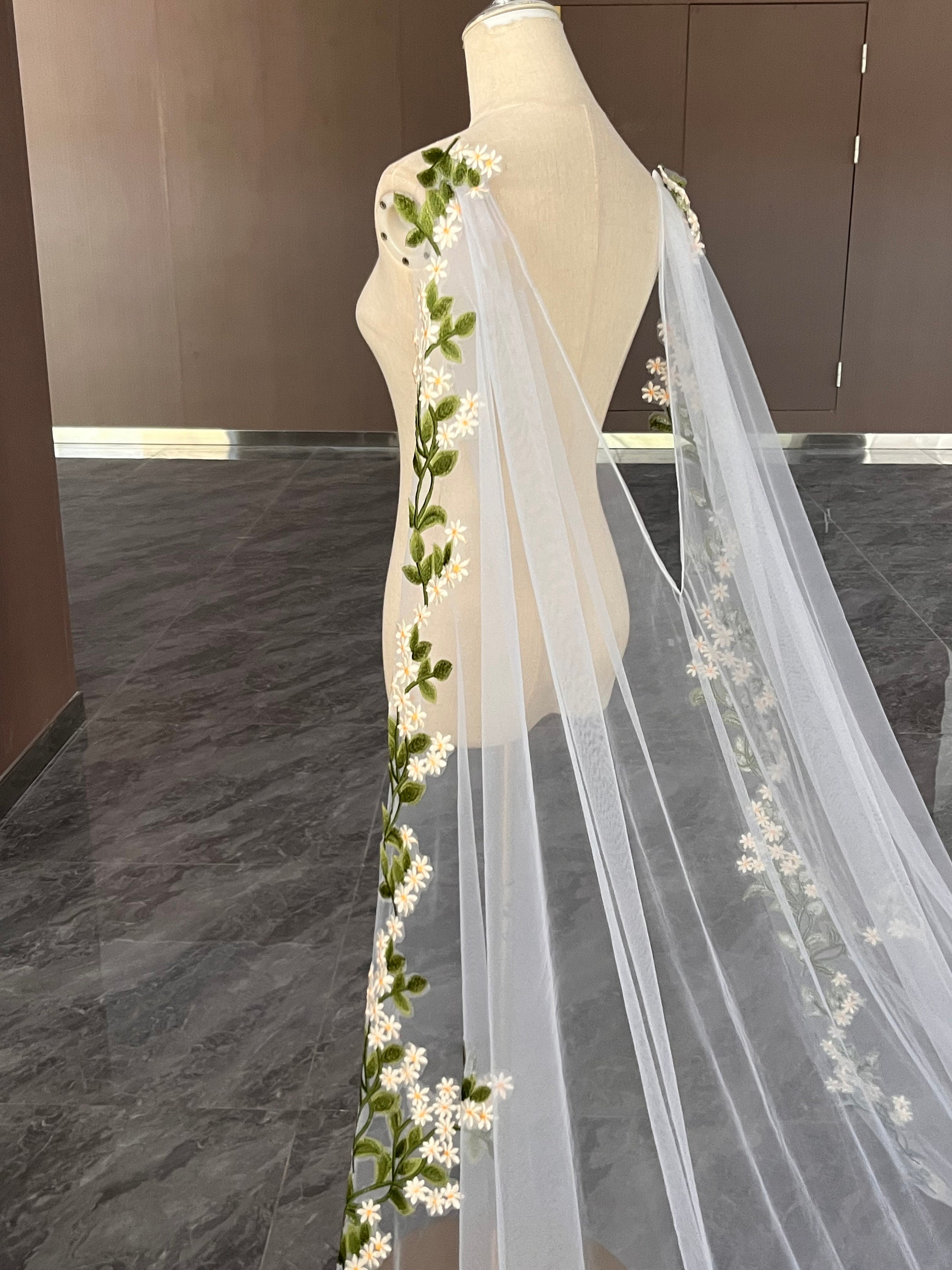 Little Daisy Flower Cape,green Lace Leaf Wedding Cape Veil, Shoulder V ...