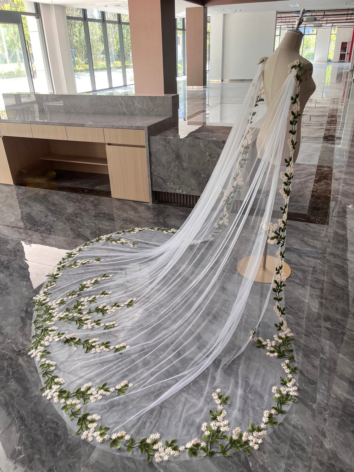 Little Daisy Flower Cape,green Lace Leaf Wedding Cape Veil, Shoulder V ...