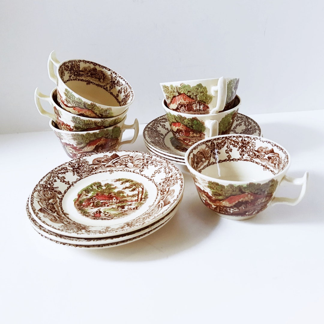 Rural Scenes Cup and Saucers, by Clarice Cliff, 6 Tea Cup and Saucer ...