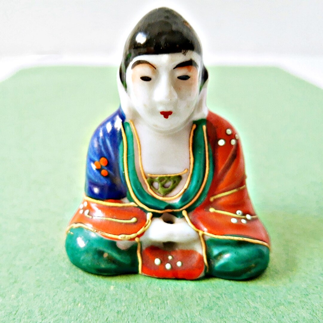 Porcelain Moriage Satsuma Buddha Figurine Japan Vintage 2 Inches Tall ...