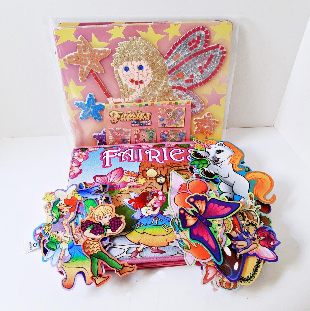 Fairies 2 Sets Sticky Mosaics and 3D Felt Playset, 4 Mosaic Fairies ...