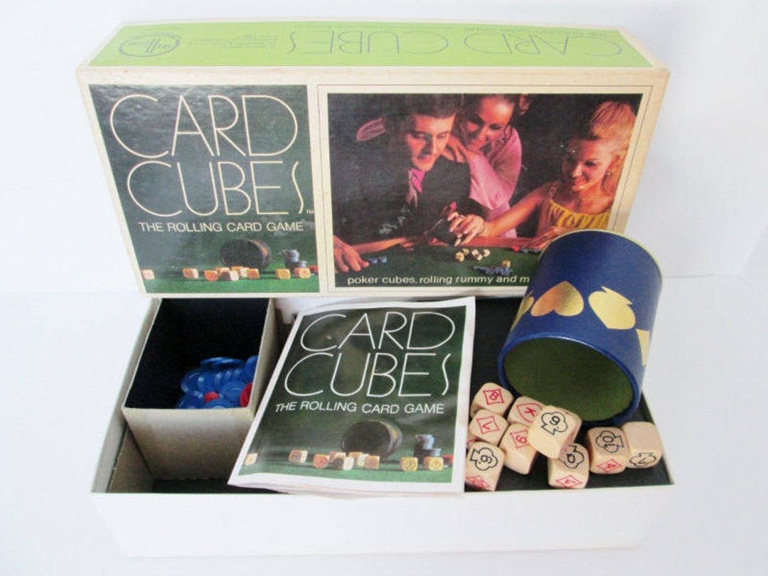 Vintage Card Cubes 1970 Dice Rolling Card Game Play Poker Rummy Wood Cubes Selchow and Richter ...