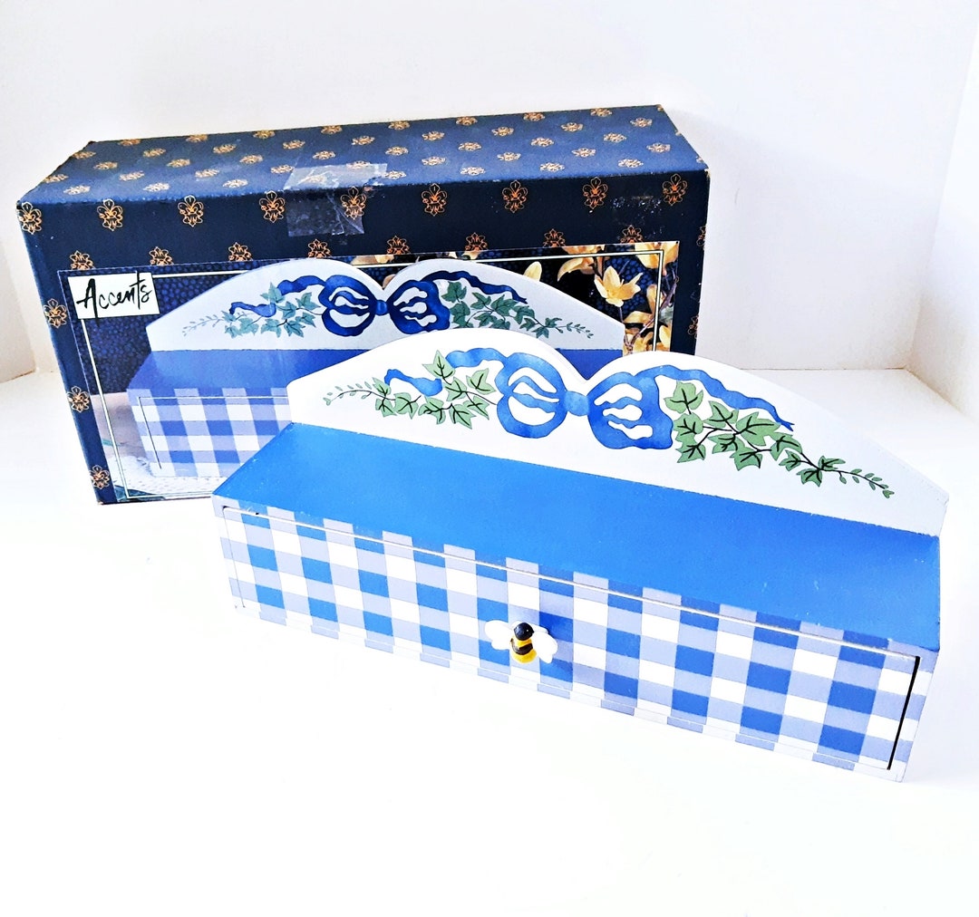 Wood Drawer Shelf Knick Knack Valet Tabletop or Wall Display, Gingham ...