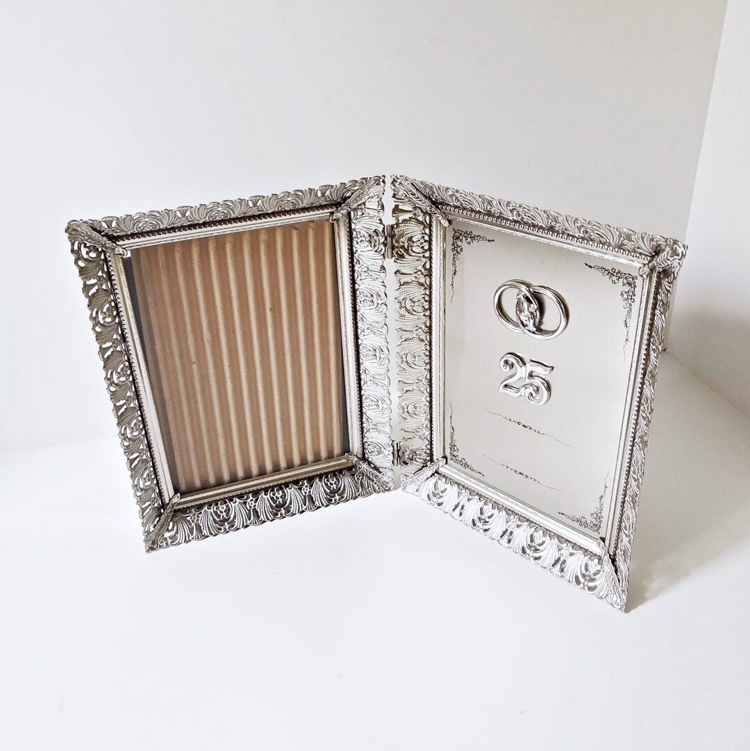 Filigree Photo Frame Metal Picture Frame, 25th Anniversary Plate, Holds ...