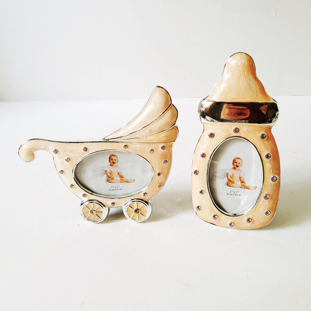 Gorgeous Peach Enamel Baby Photo Frames, Baby Buggy Pram and Baby ...