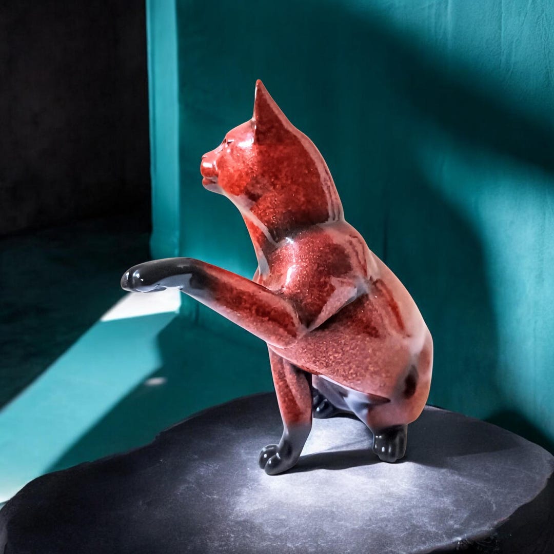 Border Fine Arts Cubist Cat Statue With Paw up Heavy Figurine Auburn ...