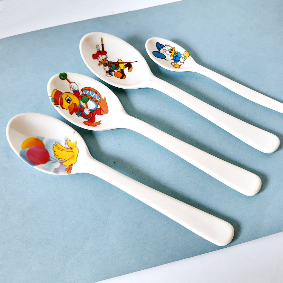 Disney Fataco Spoons, 4 Childrens Spoons, Vintage Donald Duck, Includes ...