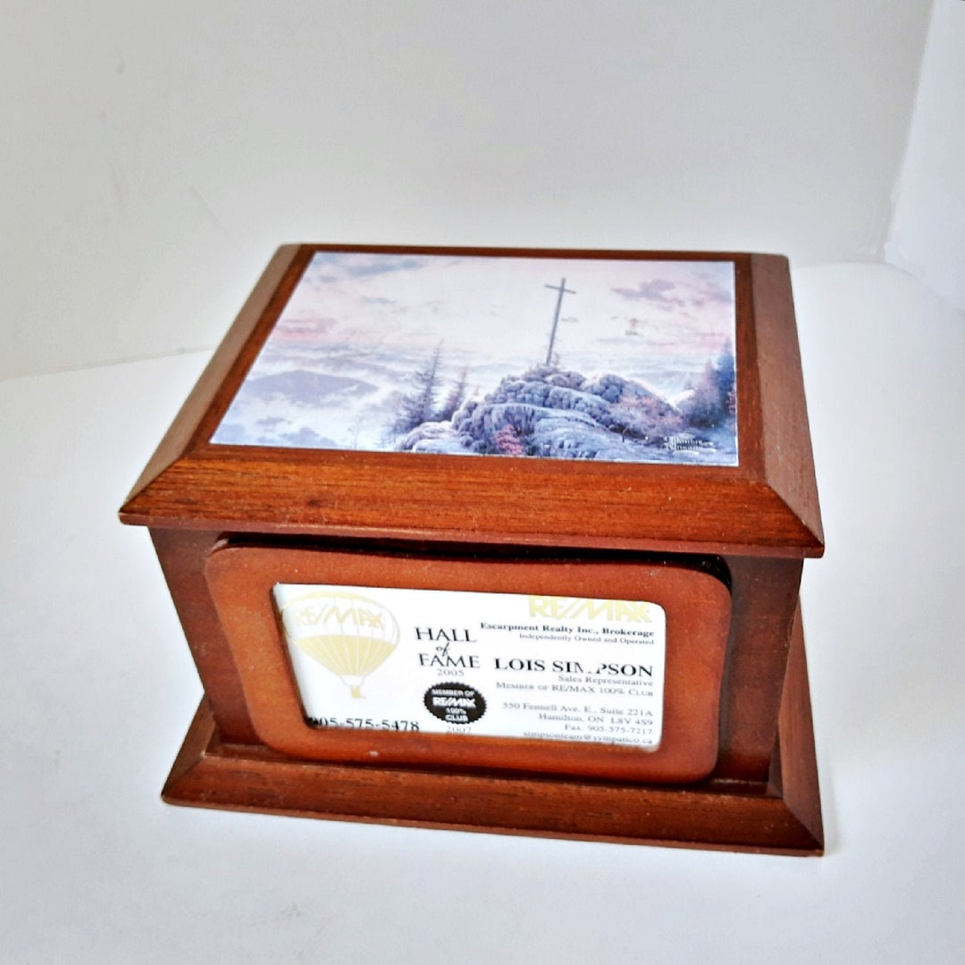 Business Card Box, Wood Desk Box, Note Card Holder, Desk Organizer ...