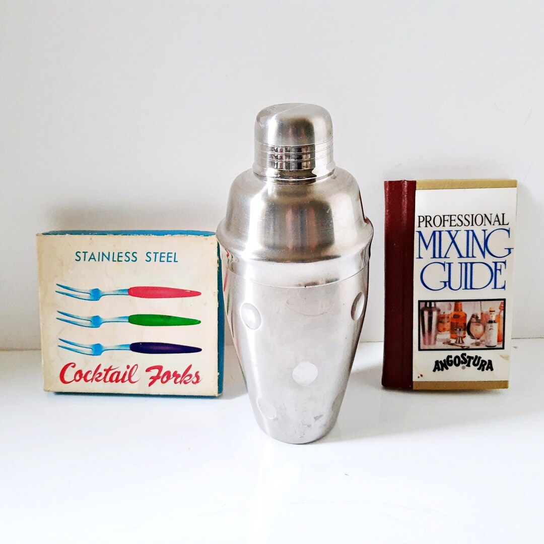 Stainless Steel Shaker and Cocktail Forks, Angostura Bitters ...