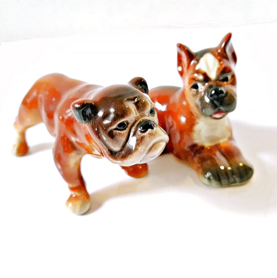 Two Goebel Dogs, West Germany, Bulldog Standing and Boxer Puppy Laying ...