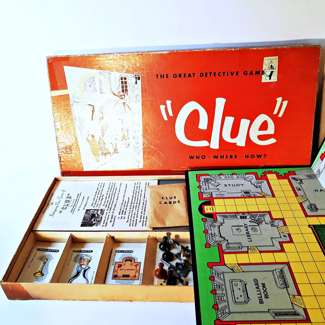 Clue Board Game 1958 Parker Brothers Inc, the Great Detective Game, Who ...