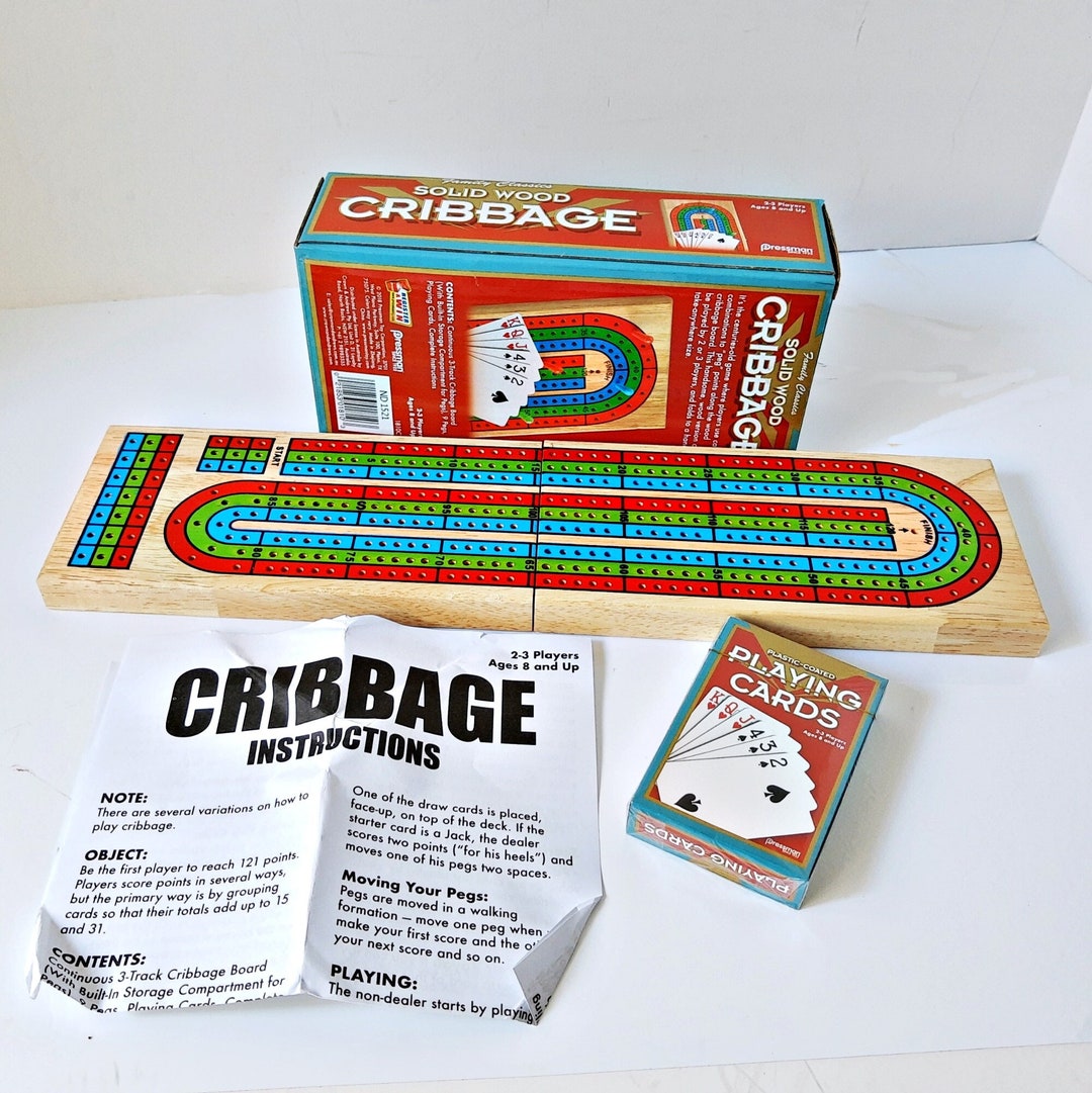 Color Solid Wood Cribbage Game Board With 9 Pegs, 3 Tracks, Includes ...