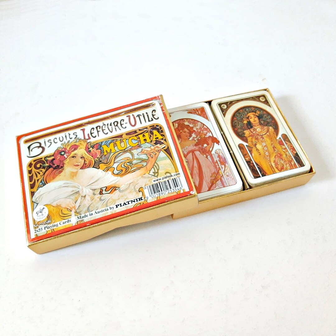 Piatnik Playing Cards, Biscuits Lefevre-utile Mucha Made in Austria, Two Decks 55 Cards Each ...