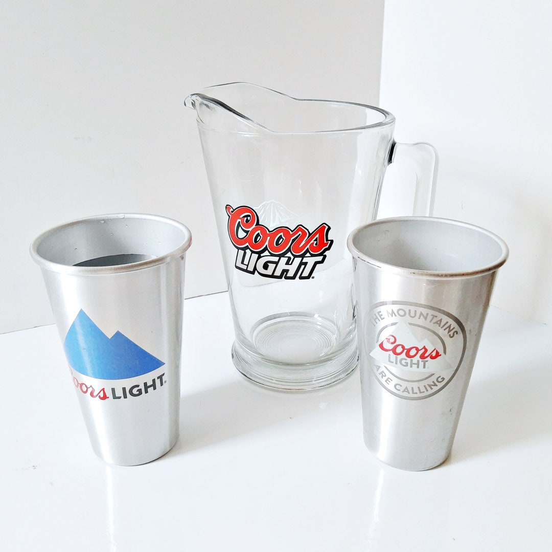 Coors Light Pitcher, Heavy Glass Jug, With Handle 48 Ounces, 2 Aluminum ...