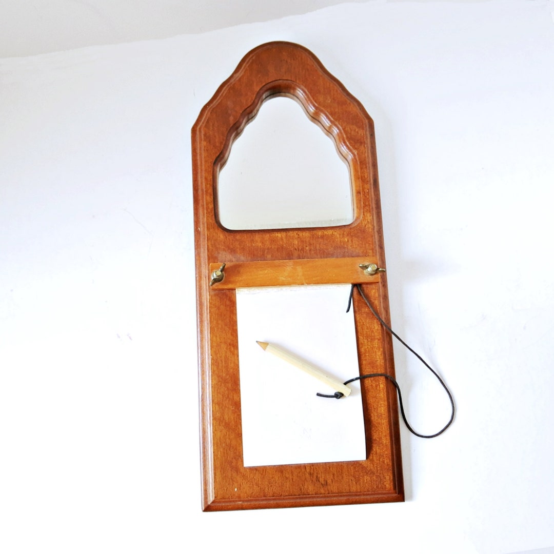 Wall Mounted Wood Note Paper Holder With Top Mirror, Wall Hanging ...