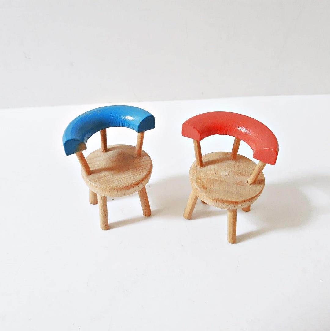 Vintage Doll House Kitchen Chairs Miniature 2 Inches Tall, Red and Blue ...