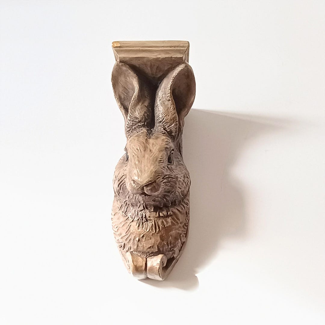 Stone Bunny Rabbit Ledge Wall Shelf Artist Telle M Stein Hand Cast ...