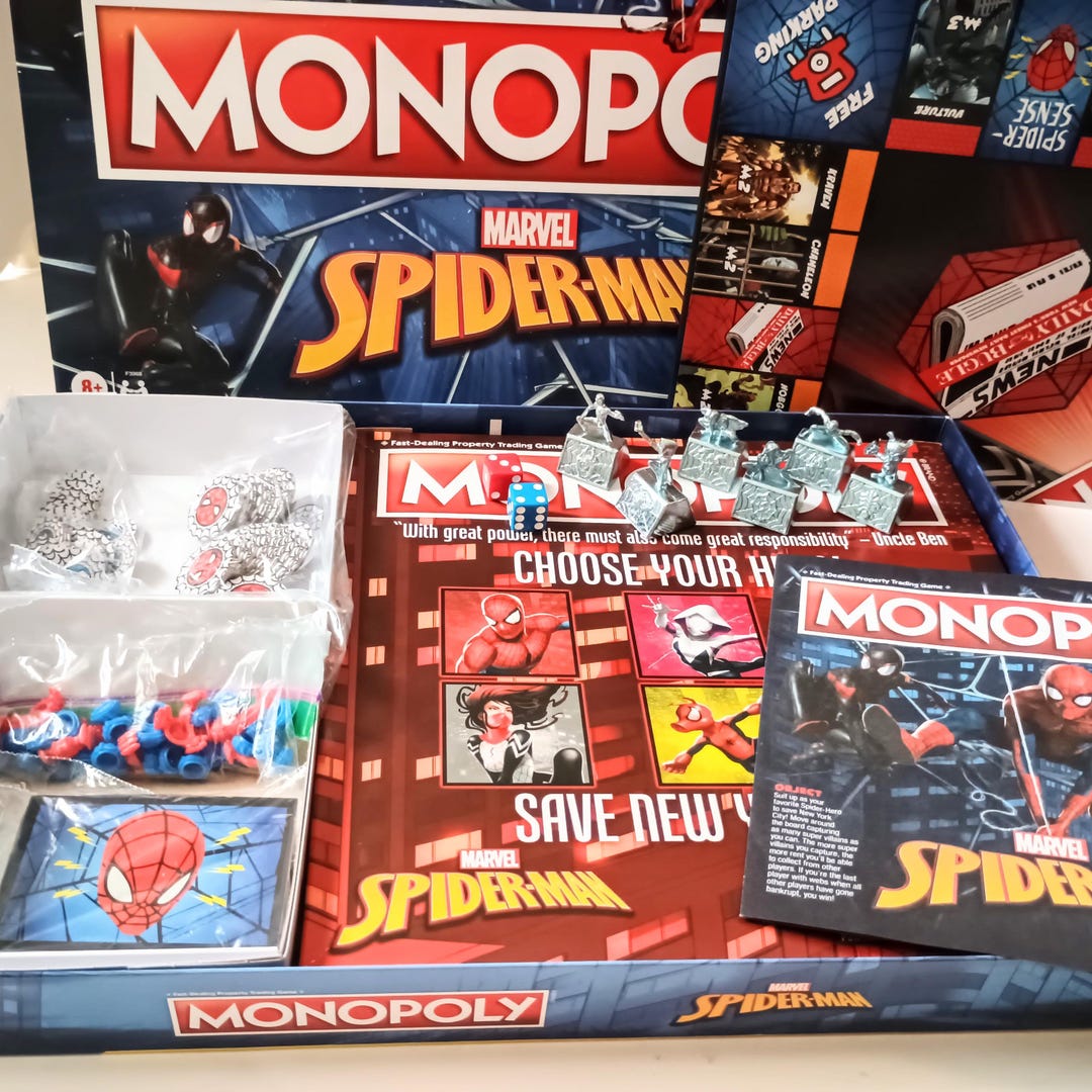 Marvel Spiderman Monopoly Board Game Play as a Spider Hero, Hasbro Ages ...