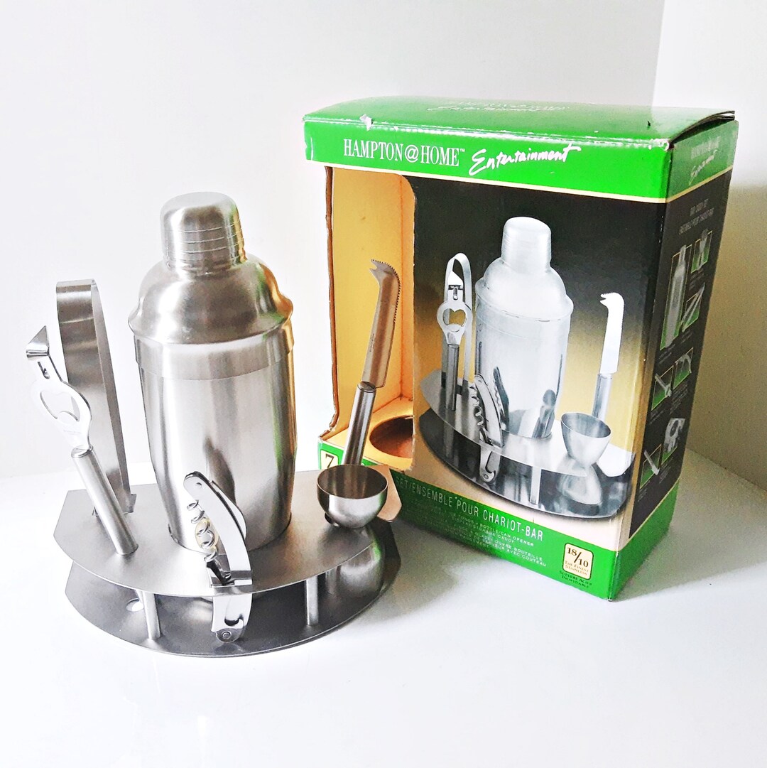 Cocktail Shaker, Bar Tools W Stand, 18-10 Stainless Steel 7 Piece ...