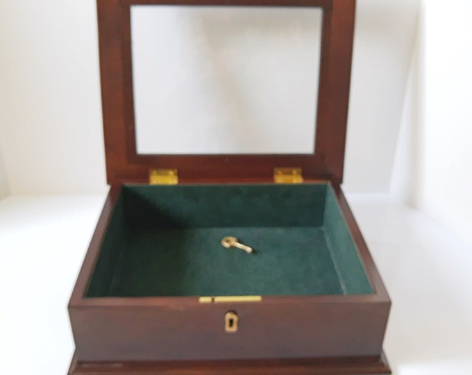 Wood Shadow Box With Glass Lid, Bombay Company, Key for Locking, Lined ...